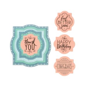 sizzix framelits die set with stamps , layered labels by courtney chilson, 6 pack, multiple sizes, multicolor