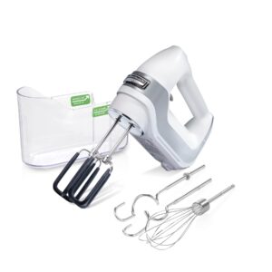 hamilton beach professional 7-speed digital electric hand mixer with high-performance dc motor, slow start, snap-on storage case, softscrape beaters, whisk, dough hooks, white (62656)