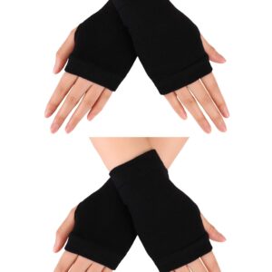 Blulu Fingerless Warm Gloves with Thumb Hole Cozy Half Fingerless Driving Gloves Knit Mittens for Men, Women (Black, 2 Pairs)