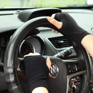 Blulu Fingerless Warm Gloves with Thumb Hole Cozy Half Fingerless Driving Gloves Knit Mittens for Men, Women (Black, 2 Pairs)