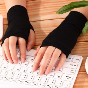 Blulu Fingerless Warm Gloves with Thumb Hole Cozy Half Fingerless Driving Gloves Knit Mittens for Men, Women (Black, 2 Pairs)