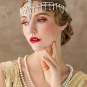 SWEETV 1920s Headband Great Gatsby Headpiece Rhinestone 1920s Headband Flapper Hair Accessories for Costume Party Head Cap