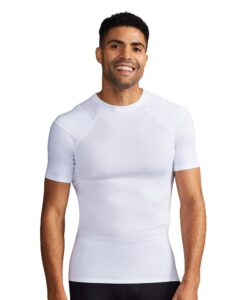 tommie copper shoulder support shirt for men, posture corrector compression shirts for men with upf 50 sun protection, shoulder compression with shoulder support for men, white s