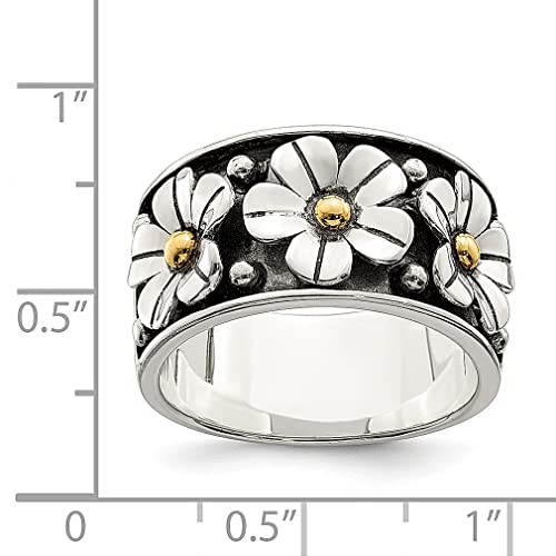 IceCarats 925 Sterling Silver Vintage 14K Gold Centers Daisy Flower Ring Size 7