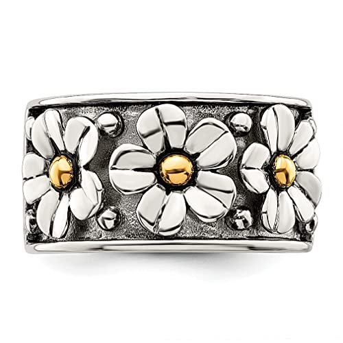 IceCarats 925 Sterling Silver Vintage 14K Gold Centers Daisy Flower Ring Size 7