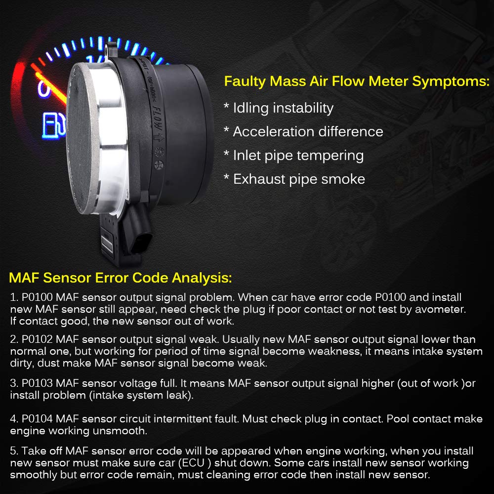 FAERSI Mass Air Flow Sensor Compatible with Chevy Silverado, Suburban 1500, 2500, Tahoe, GMC Yukon XL 1500 Sierra Cadillac Escalade 5.3L, 6.0L, 4.8 & More - Replaces 25168491, AF10043, 25318411