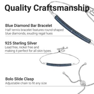 SHOP LC Blue Diamond Bar Bolo Bracelet For Women 925 Sterling Silver Platinum Plated Adjustable I3 Clarity Birthday Gifts for Women