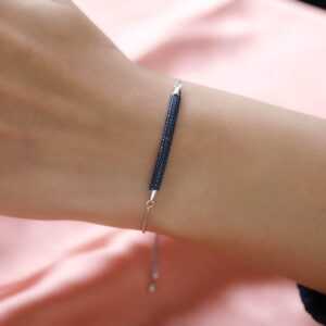 SHOP LC Blue Diamond Bar Bolo Bracelet For Women 925 Sterling Silver Platinum Plated Adjustable I3 Clarity Birthday Gifts for Women