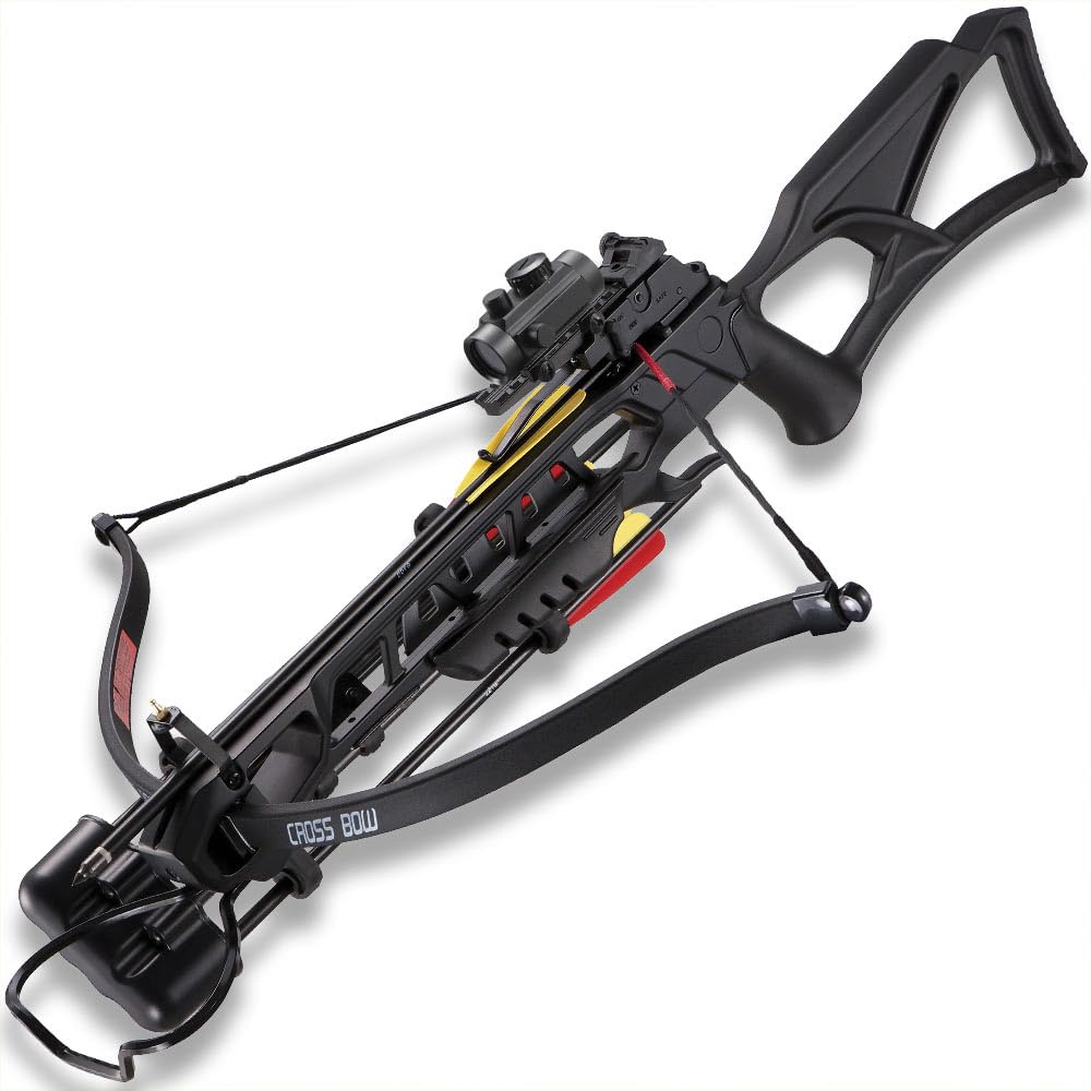 Avalanche Anaconda Recurve Crossbow Kit | 175lbs Draw Weight | Arrow Speeds Up to 245 FPS | Black Composite Stock | Red Dot Scope | Picatinny Rail Mount | Cross Bow for Hunters | 18.5” Power Stroke