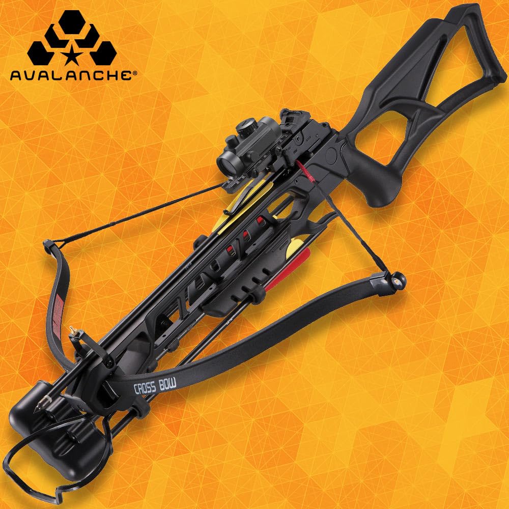 Avalanche Anaconda Recurve Crossbow Kit | 175lbs Draw Weight | Arrow Speeds Up to 245 FPS | Black Composite Stock | Red Dot Scope | Picatinny Rail Mount | Cross Bow for Hunters | 18.5” Power Stroke