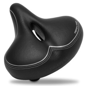 bikeroo bike seat for men & women - soft padded 9.5" extra wide bicycle seat replacement for mtb mountain, schwinn, bmx, peloton, stationary exercise bike - memory foam bike saddle