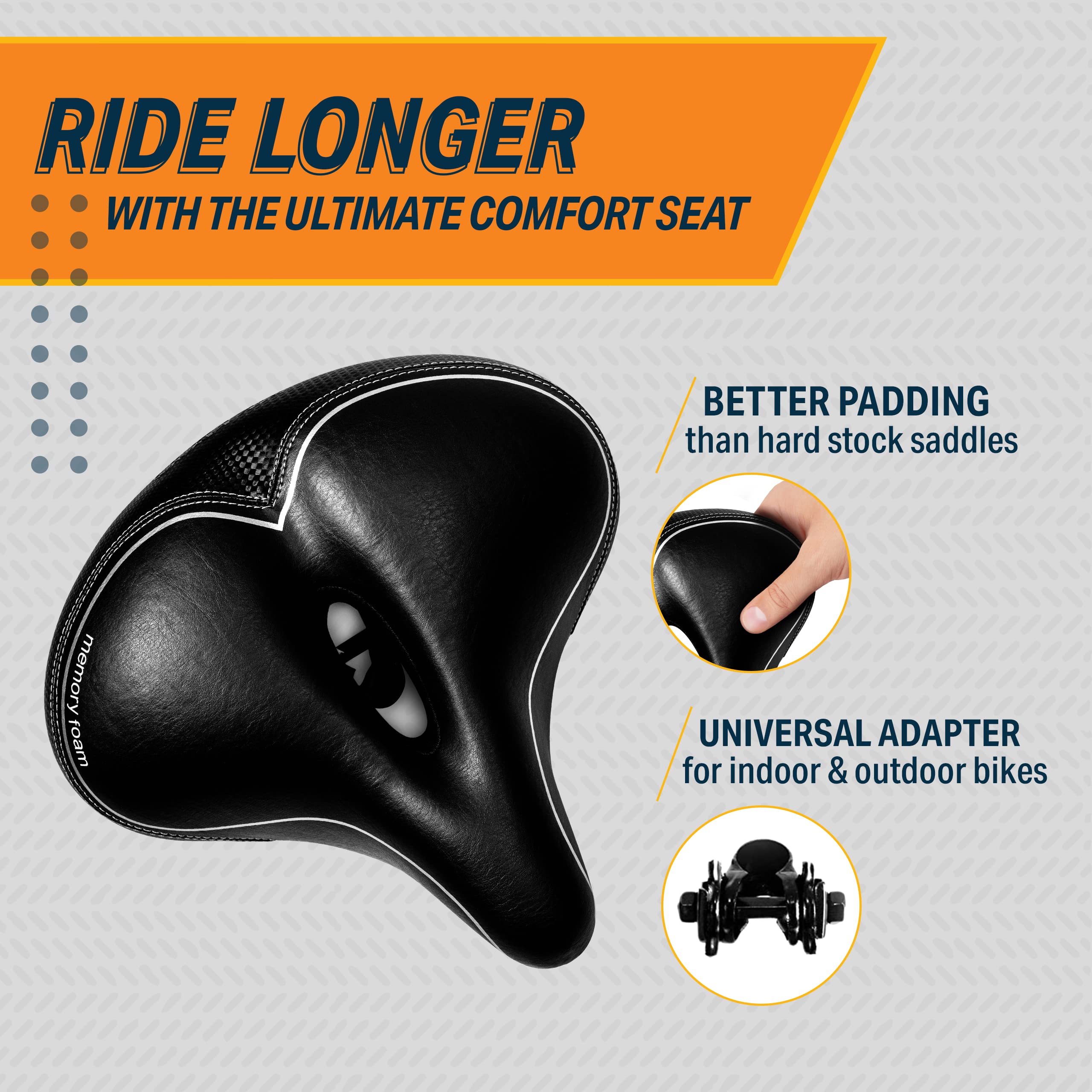 Bikeroo Bike Seat for Men & Women - Soft Padded 9.5" Extra Wide Bicycle Seat Replacement for MTB Mountain, Schwinn, BMX, Peloton, Stationary Exercise Bike - Memory Foam Bike Saddle