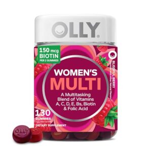 olly women's multivitamin gummy, vitamins a, d, c, e, biotin, folic acid, adult chewable vitamin, berry flavor, 65 day supply - 130 count (packaging may vary)