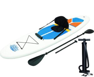 bestway hydro-force white cap 10 foot inflatable sup stand up paddle board and kayak w/traction pad, backrest seat, 3 fins, and aluminum oar (2 pack)