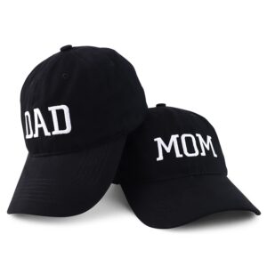 trendy apparel shop capital mom and dad soft cotton couple 2 pc cap set - black - black