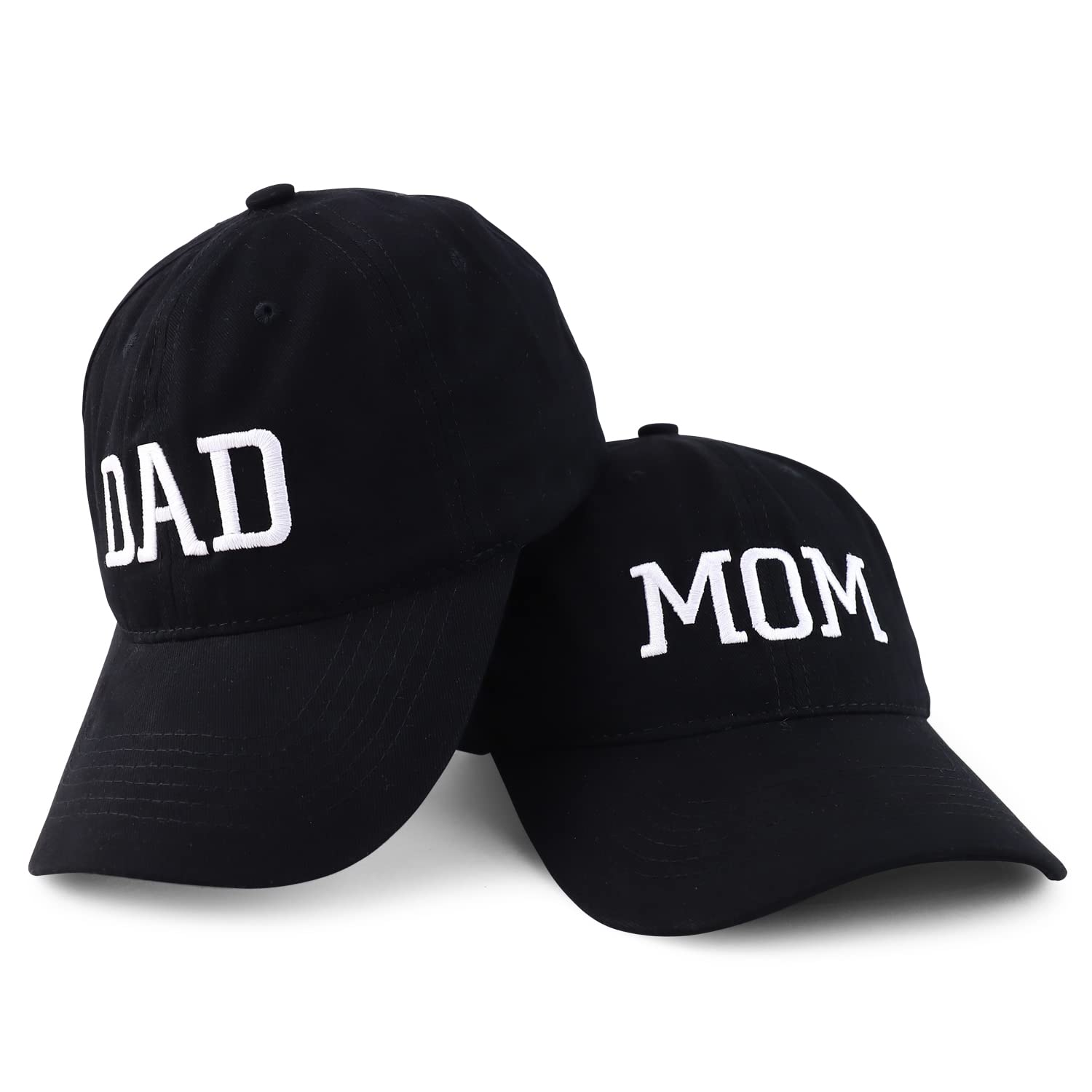 Trendy Apparel Shop Capital Mom and Dad Soft Cotton Couple 2 pc Cap Set - Black - Black