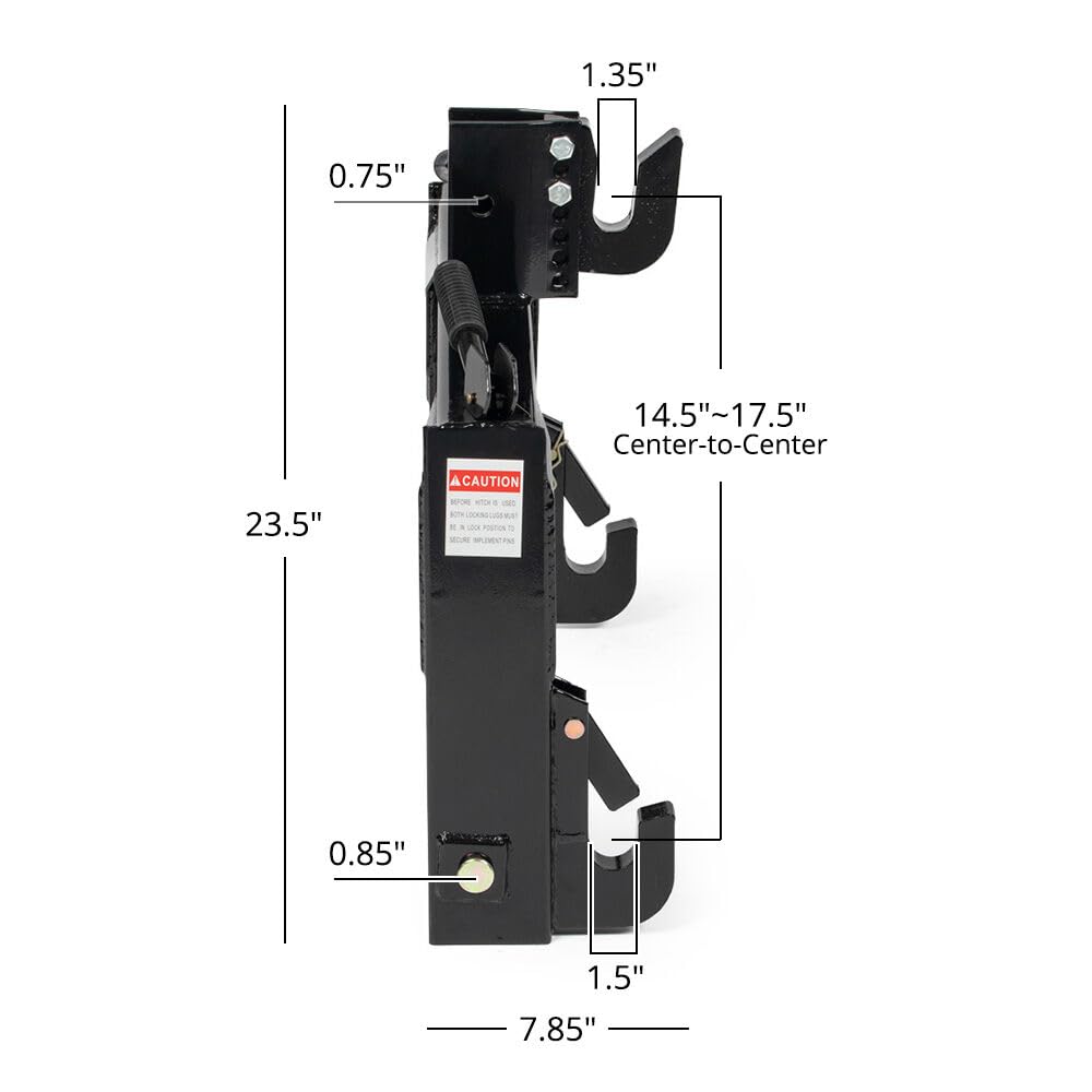 Titan Attachments 3 Point Quick Hitch Adaption to Category 1 Tractors, 3000 LB Lifting Capacity, 27.5" Between Lower Arms, 14.5" ~17.5" Level Adjustment, Black Finish