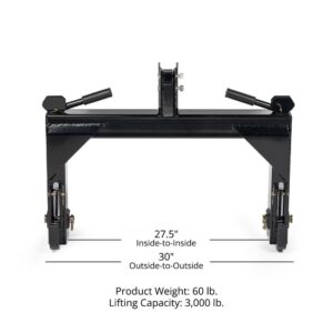 Titan Attachments 3 Point Quick Hitch Adaption to Category 1 Tractors, 3000 LB Lifting Capacity, 27.5" Between Lower Arms, 14.5" ~17.5" Level Adjustment, Black Finish