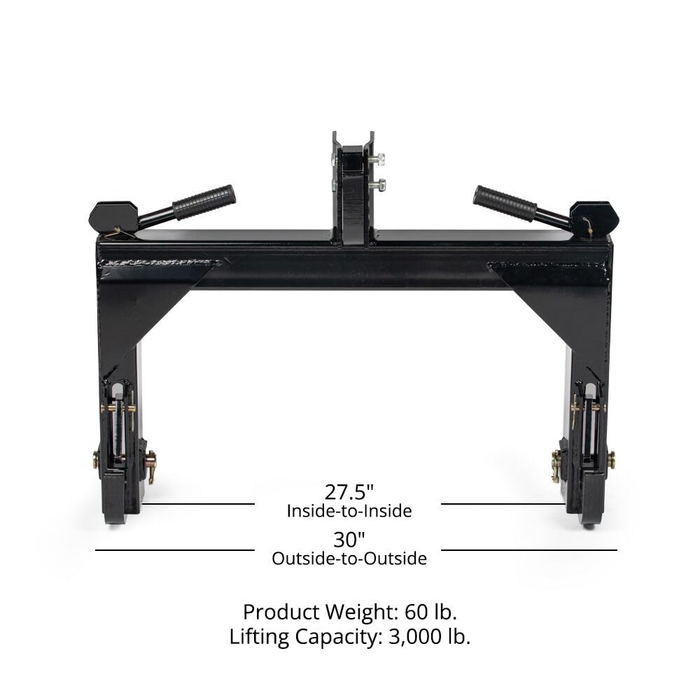 Titan Attachments 3 Point Quick Hitch Adaption to Category 1 Tractors, 3000 LB Lifting Capacity, 27.5" Between Lower Arms, 14.5" ~17.5" Level Adjustment, Black Finish