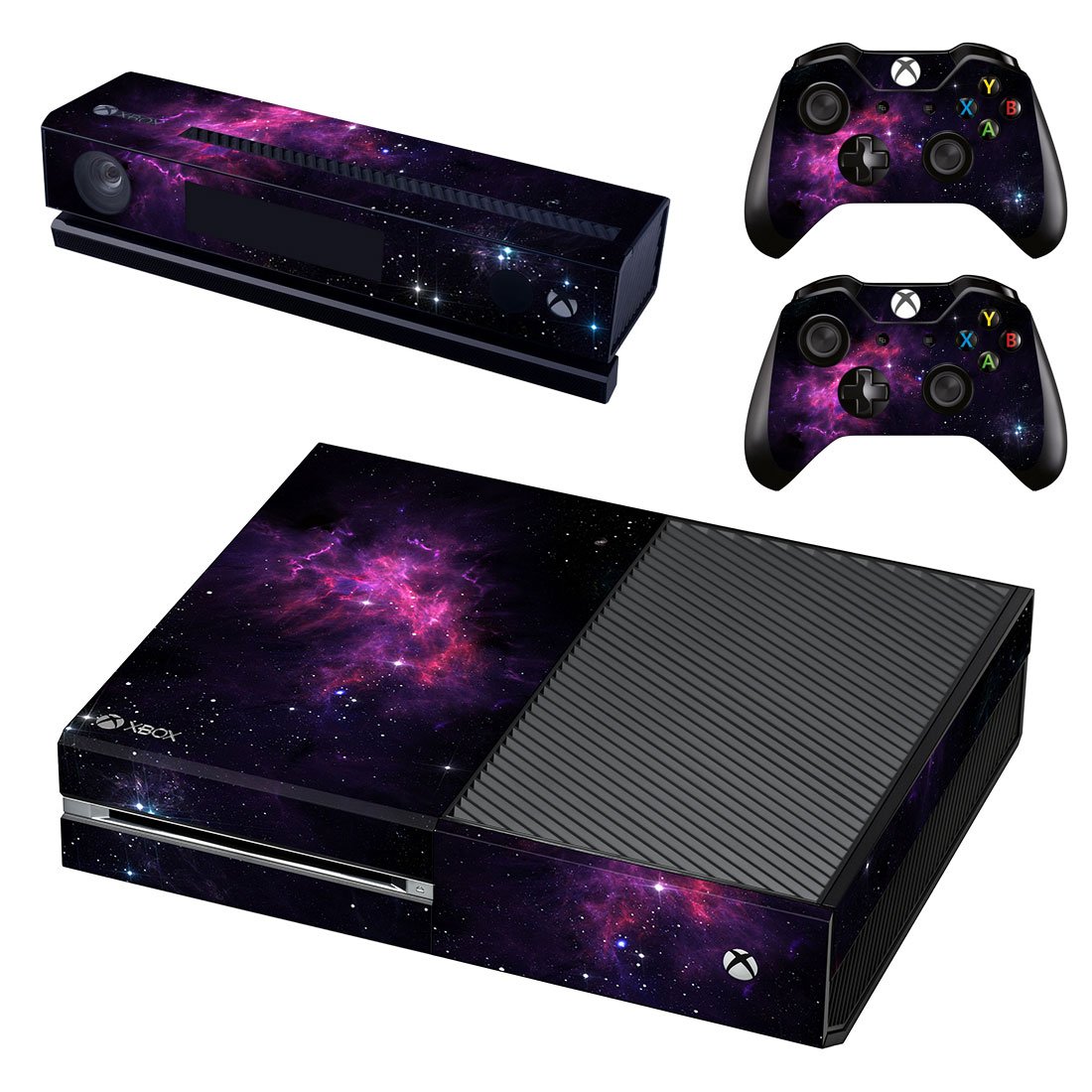 FOTTCZ Whole Body Vinyl Skin Sticker Decal Cover for Microsoft Xbox One Console Black&Purple Galaxy Nebular