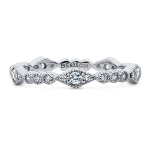 BERRICLE Sterling Silver Art Deco Wedding Rings Pave Set Cubic Zirconia CZ Anniversary Eternity Ring for Women, Rhodium Plated Size 4