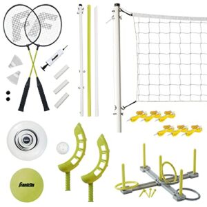 franklin sports fun 5 combo outdoor game set - backyard, beach + camping games for kids - badminton, volleyball, flip toss, flying disc - horseshoes or ring toss