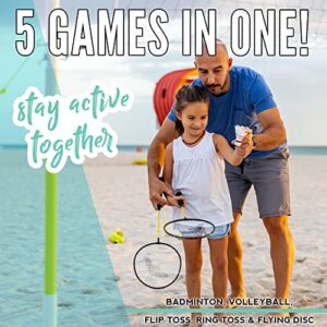 Franklin Sports Fun 5 Combo Outdoor Game Set - Backyard, Beach + Camping Games for Kids - Badminton, Volleyball, Flip Toss, Flying Disc - Horseshoes or Ring Toss