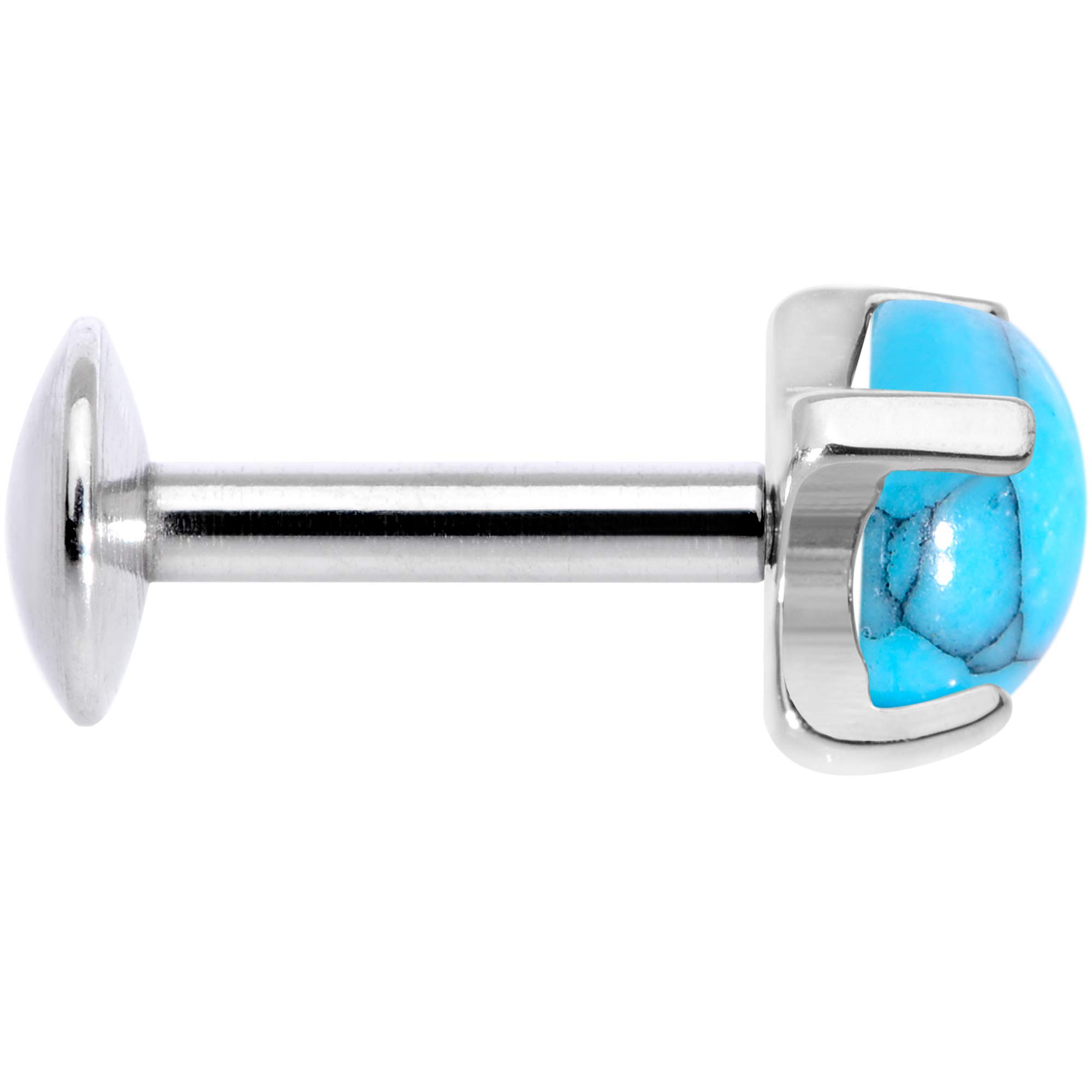 Body Candy 16G 1/4" Turquoise Stainless Steel Internally Threaded Labret Stud Monroe Lip Ring Tragus 6mm