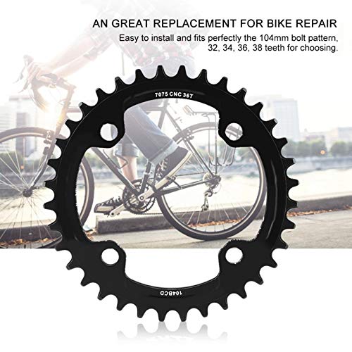 Alomejor Bike Chain Ring 32/34/36/38T BCD 104 Mountain Bike Steel Single Crank Chain Ring Repair Parts for Outdoor Cycling(38T Black)