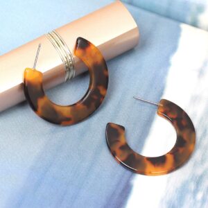 HSWE Leopard Hoop Earrings for Women Tortoise Shell Earrings Acrylic Earrings Resin Earrings (Tortoise Shell)