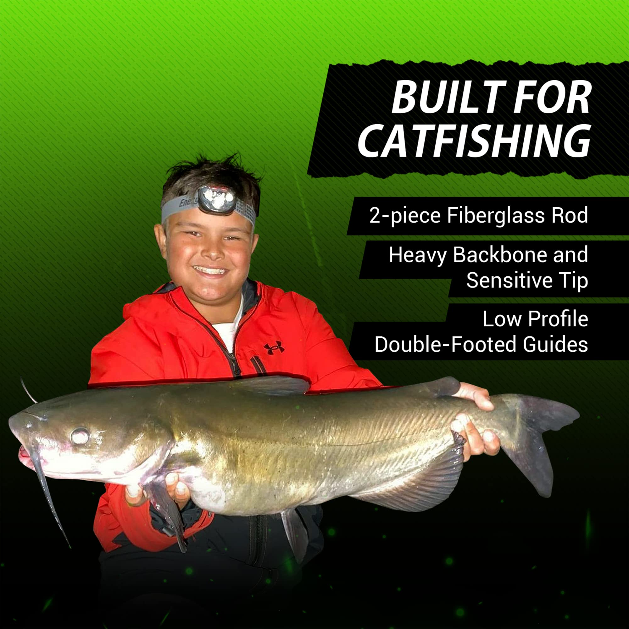 Championship Catfish Rod: 2 Piece Casting, Medium Heavy Chop Stick, Sensitive Tip for Detecting Bites, Heavy Backbone for Hauling in Ugly Monsters, 10-50lb Line, 7'6"