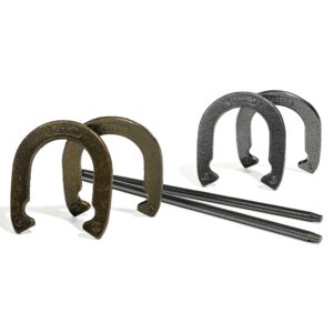 franklin sports horseshoes sets - includes 4 horseshoes and 2 stakes - official weight horseshoes and stakes - all weather durable sets - starter