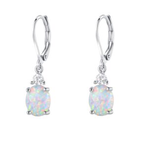 18k white gold plated created opal and cubic zirconia dangle earrings for women