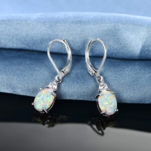 18K White Gold Plated Created Opal and Cubic Zirconia Dangle Earrings for Women