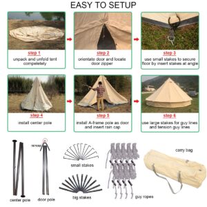 PlayDo 5M/16.4ft Waterproof Cotton Canvas Wall Tent Bell Yurt with Stove Flue Kit for 6-8 Person Camping Hiking Hunting Festival Party