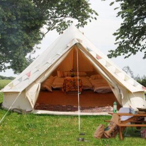 PlayDo 5M/16.4ft Waterproof Cotton Canvas Wall Tent Bell Yurt with Stove Flue Kit for 6-8 Person Camping Hiking Hunting Festival Party