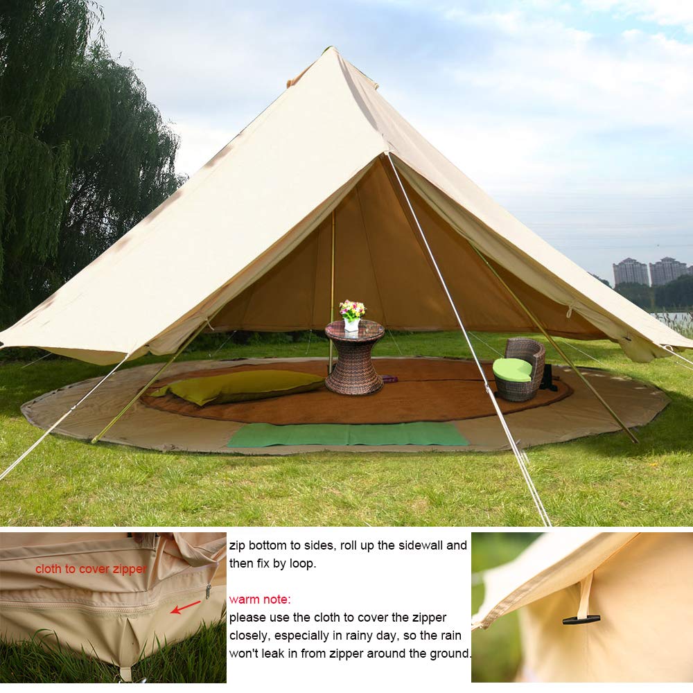 PlayDo 5M/16.4ft Waterproof Cotton Canvas Wall Tent Bell Yurt with Stove Flue Kit for 6-8 Person Camping Hiking Hunting Festival Party