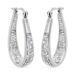 shop lc white crystal hoop earrings for women silver plated sparkle bling inside out jewelry gifts for women birthday gifts