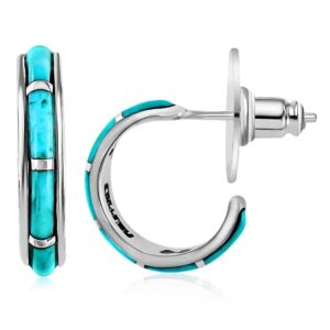 shop lc santa fe style blue turquoise j-hoop earrings for women 925 sterling silver boho southwestern jewelry boho western birthday gifts for women