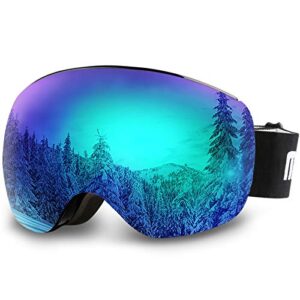 akaso otg ski goggles, snowboard goggles, mag-pro magnetic interchangeable lenses, anti-fog, 100% uv protection, helmet compatible, snow goggles for men & women