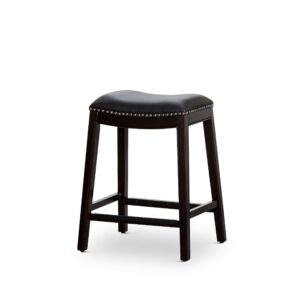 dty indoor living durango bonded leather saddle stool, 24” counter stool, espresso finish, black leather seat