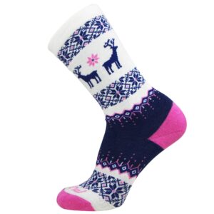 pure athlete kids merino wool ski socks – snow sock for boys, girls, children – snowboard (1 pair - navy/pink/white, s/m)