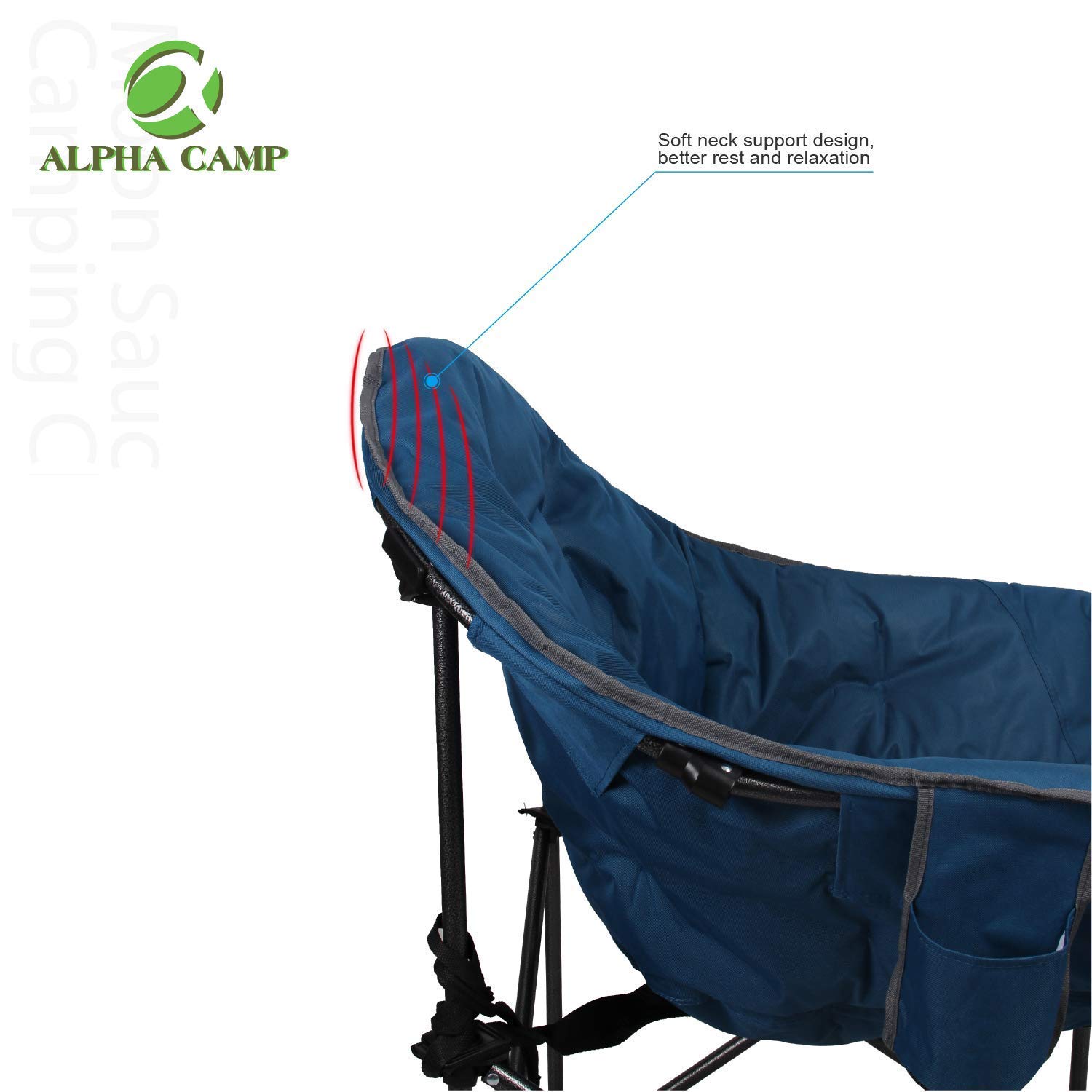 ALPHA CAMP Oversized Camping Chairs Padded Moon Club Chair Portable with Folding Cup Holder and Carry Bag