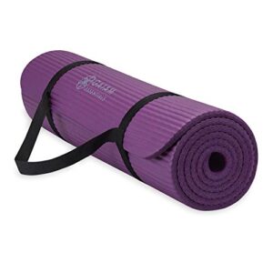 gaiam essentials thick yoga mat fitness & exercise mat with easy-cinch carrier strap, purple, 72"l x 24"w x 2/5 inch thick, 10mm