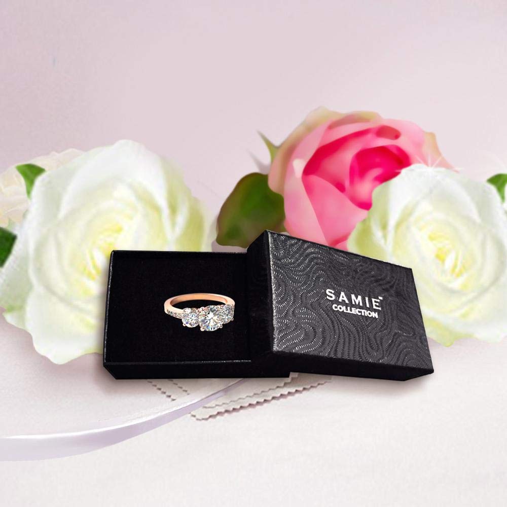 Samie Collection 2.42ctw CZ 3 Stone Love Wedding Engagement Ring for Women in 18k Rose Gold Plating