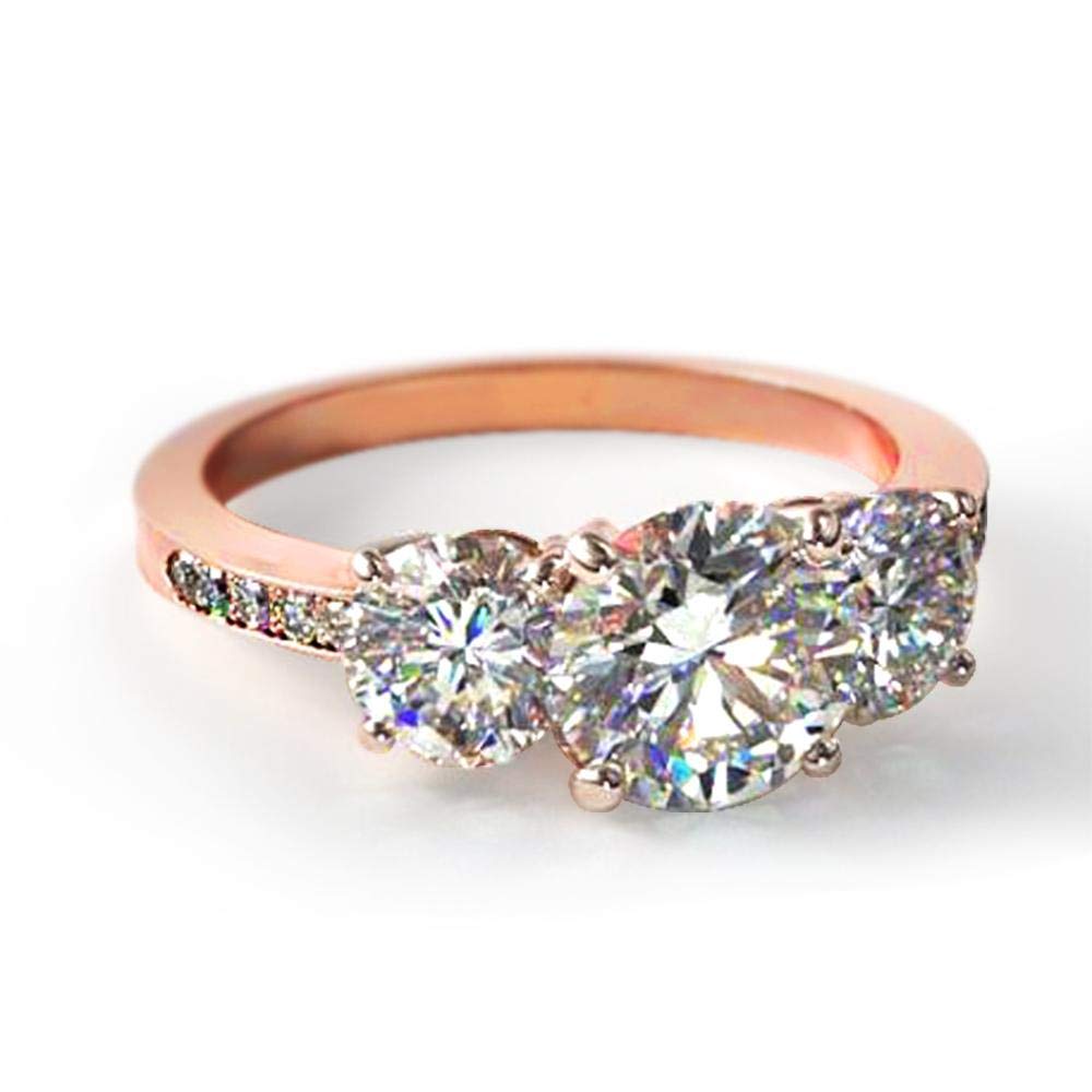 Samie Collection 2.42ctw CZ 3 Stone Love Wedding Engagement Ring for Women in 18k Rose Gold Plating