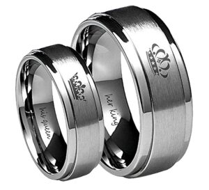 her king/his queen ring silver stainless steel wedding bands engagement promise rings anniversary present (stainless-steel (her king), 7.5)