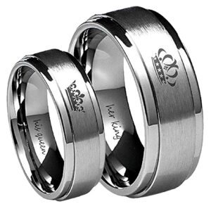 Her King/His Queen Ring Silver Stainless Steel Wedding Bands Engagement Promise Rings Anniversary Present (stainless-steel (her king), 7.5)