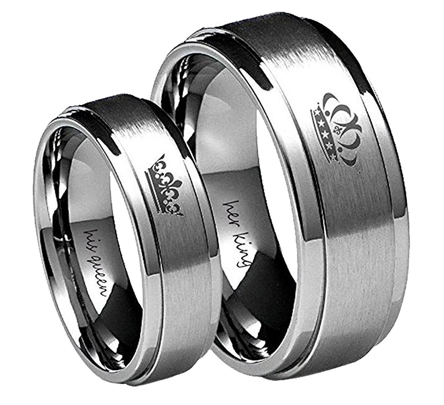 Her King/His Queen Ring Silver Stainless Steel Wedding Bands Engagement Promise Rings Anniversary Present (stainless-steel (her king), 7.5)