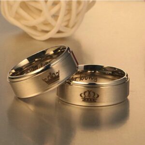 Her King/His Queen Ring Silver Stainless Steel Wedding Bands Engagement Promise Rings Anniversary Present (stainless-steel (her king), 7.5)